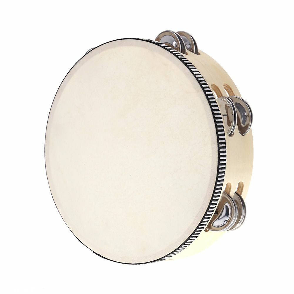 8" Тамбурин с двойным рядом металлических тарелочек из березы, перкуссионный инструмент для детей