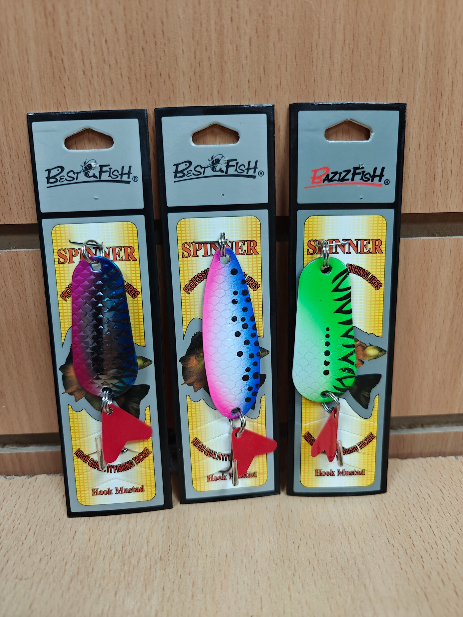 Блесна колеблющаяся "BAZIZFISH" SPINNER, тройник Mustad. Набор 3 шт, Вес 22г/16г/14г.