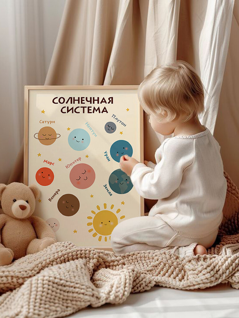 Постер детский обучающий "Солнечная система", А3 / Детский подарок
