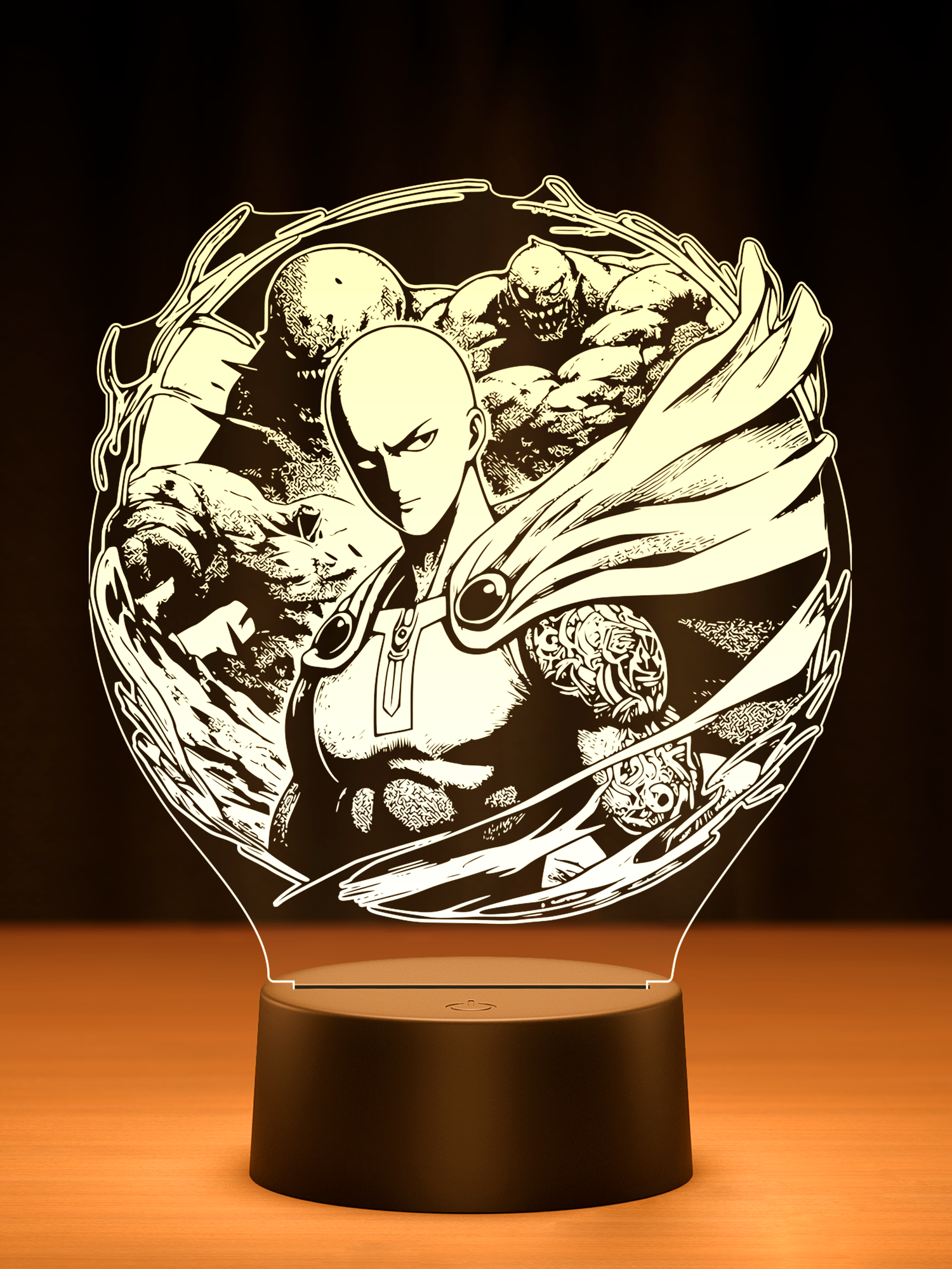 Ночник Аниме Ванпачмен - Anime One Punch Man. Подарок фанату аниме и манги — декор в комнату с любимыми персонажами, в стиле отаку и японской анимации.