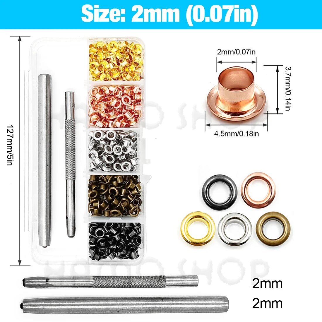 200 шт, набор металлических люверсов, набор инструментов для установки дырокола с коробкой для 2mm