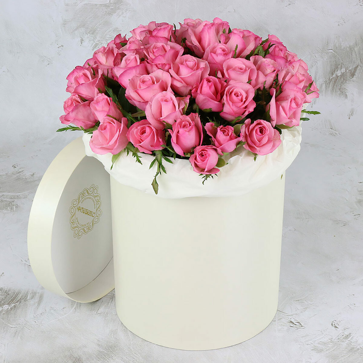 Монобукет Букет Маркет "Кения", роза, 51 цветок, высота 40см, в шляпной коробке