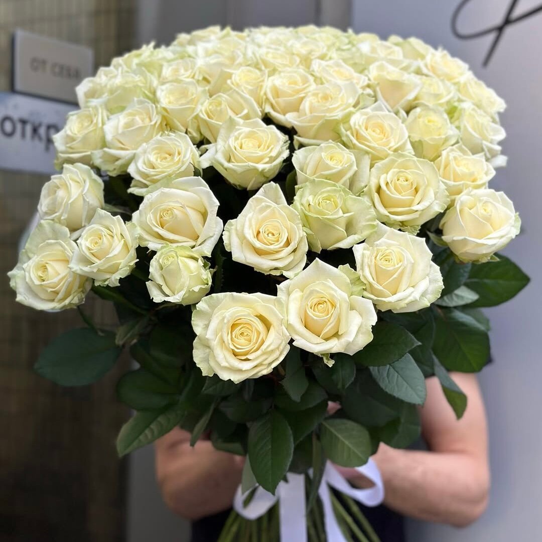 Букет из белых роз 51 шт, красивый букет цветов, шикарный, премиум цветы, премиум букет