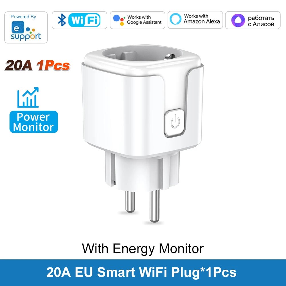 Умная WiFi розетка 20A EU с энергомонитором, белая