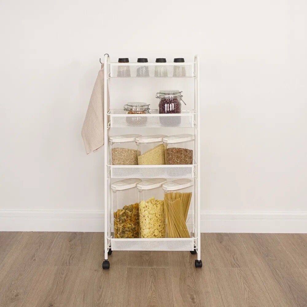 Этажерка на колесиках металл 4 полки Ладья 14 К белая на колесиках