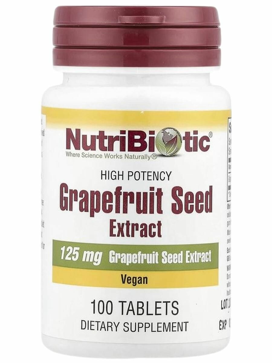 NutriBiotic, GSE, экстракт косточек грейпфрута 125мг, 100 таблеток