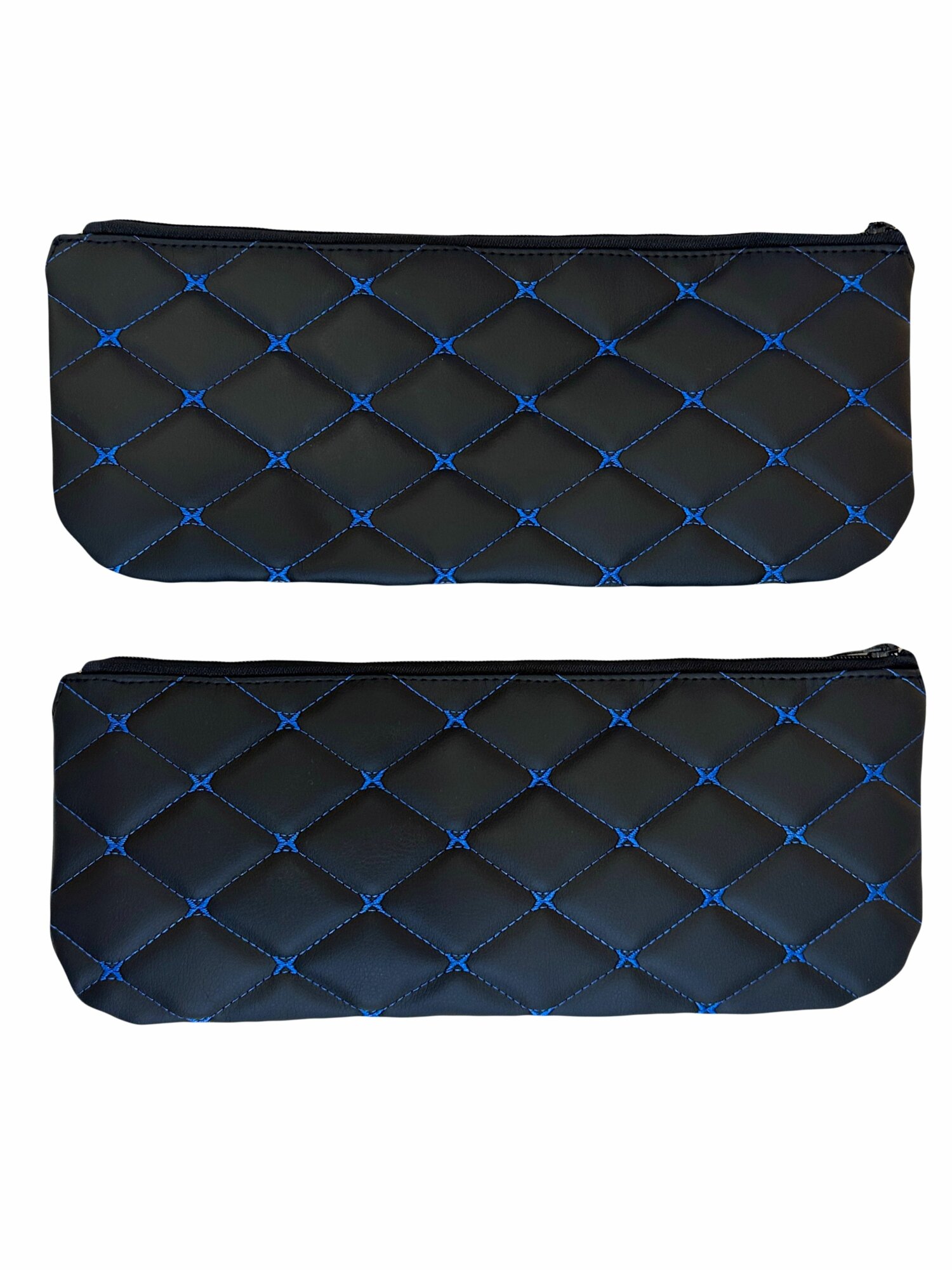 Чехлы NiceDop, на козырьки, для УАЗ, экокожа, черно-синие, крепление молнией, 2 шт.