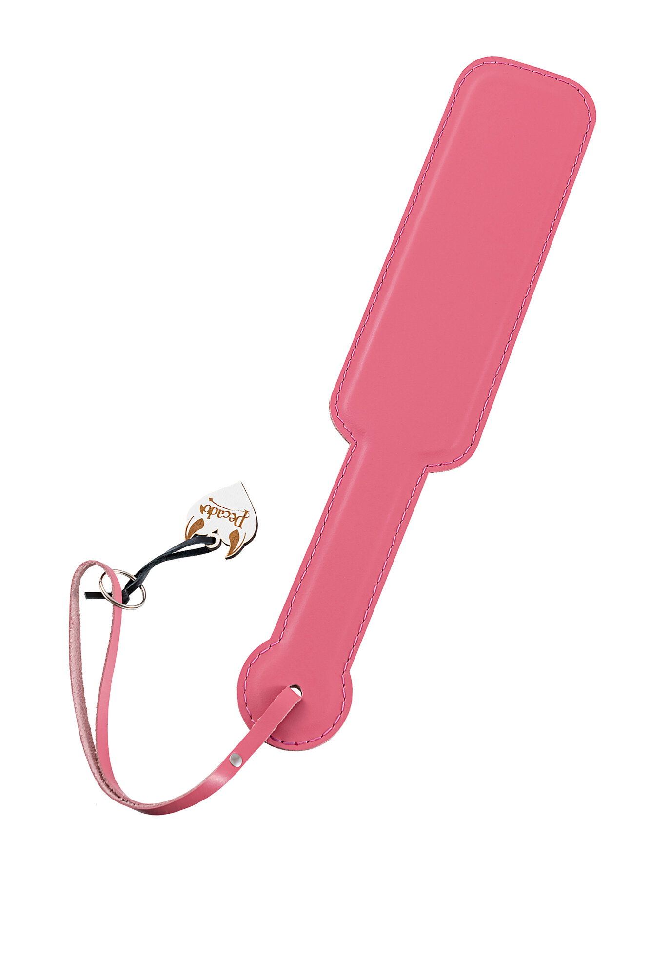 Паддл Pecado BDSM, твердыи, натуральная кожа, пластик, розовый 37 см