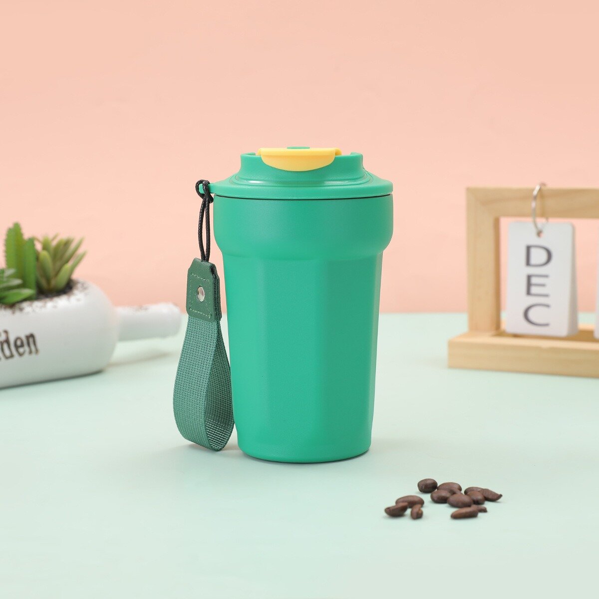 Восьмиугольная кофейная кружка в американском стиле, настоящая нержавеющая сталь 316, двойные стенки, термокружка, переносная кружка для использования на открытом воздухе с ремнем для переноски.