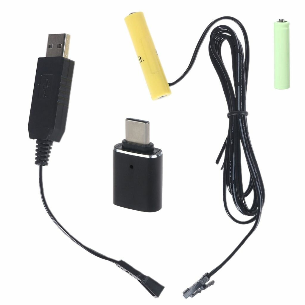 Съемный 2в1 USB/Type C Кабель питания для эмулятора батареек AAA