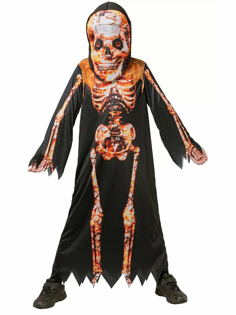 Карнавальный костюм зомби скелета детский, черный, M (120-130 см)