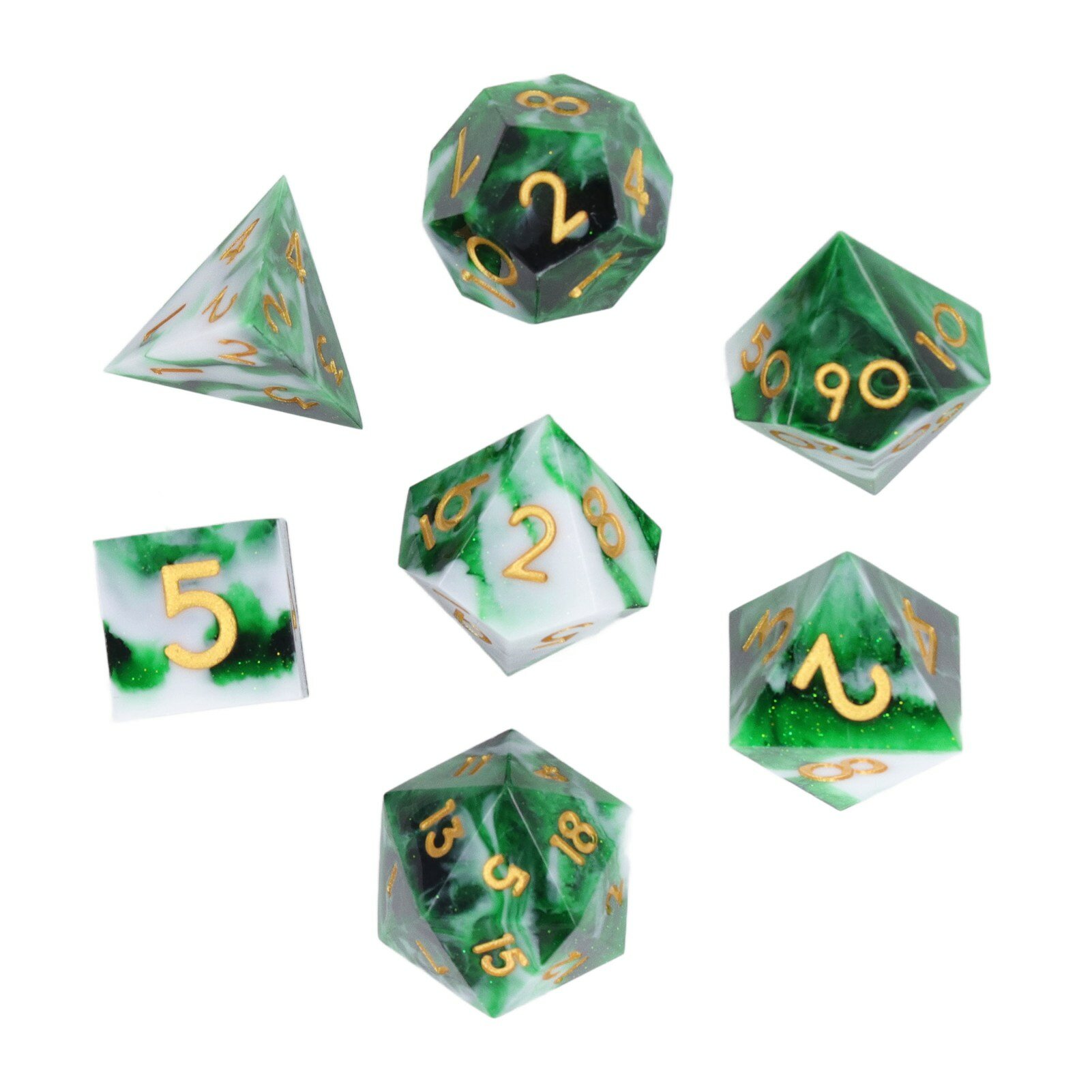 Набор из 7 многогранных игральных костей для ролевых игр, праздничная вечеринка, изысканные кости из смолы, аксессуары для настольных игр, зеленый цвет.