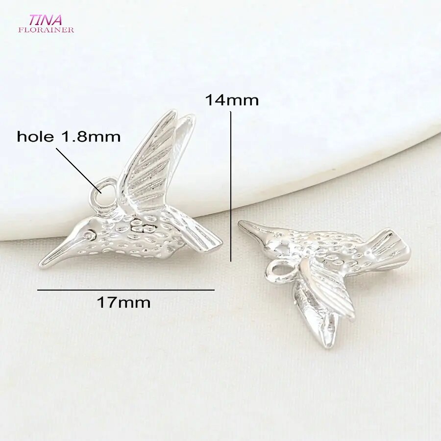 6 подвесок птиц Florainer Tina, 14x17 мм, отверстие 1.8 мм, Platinum Color