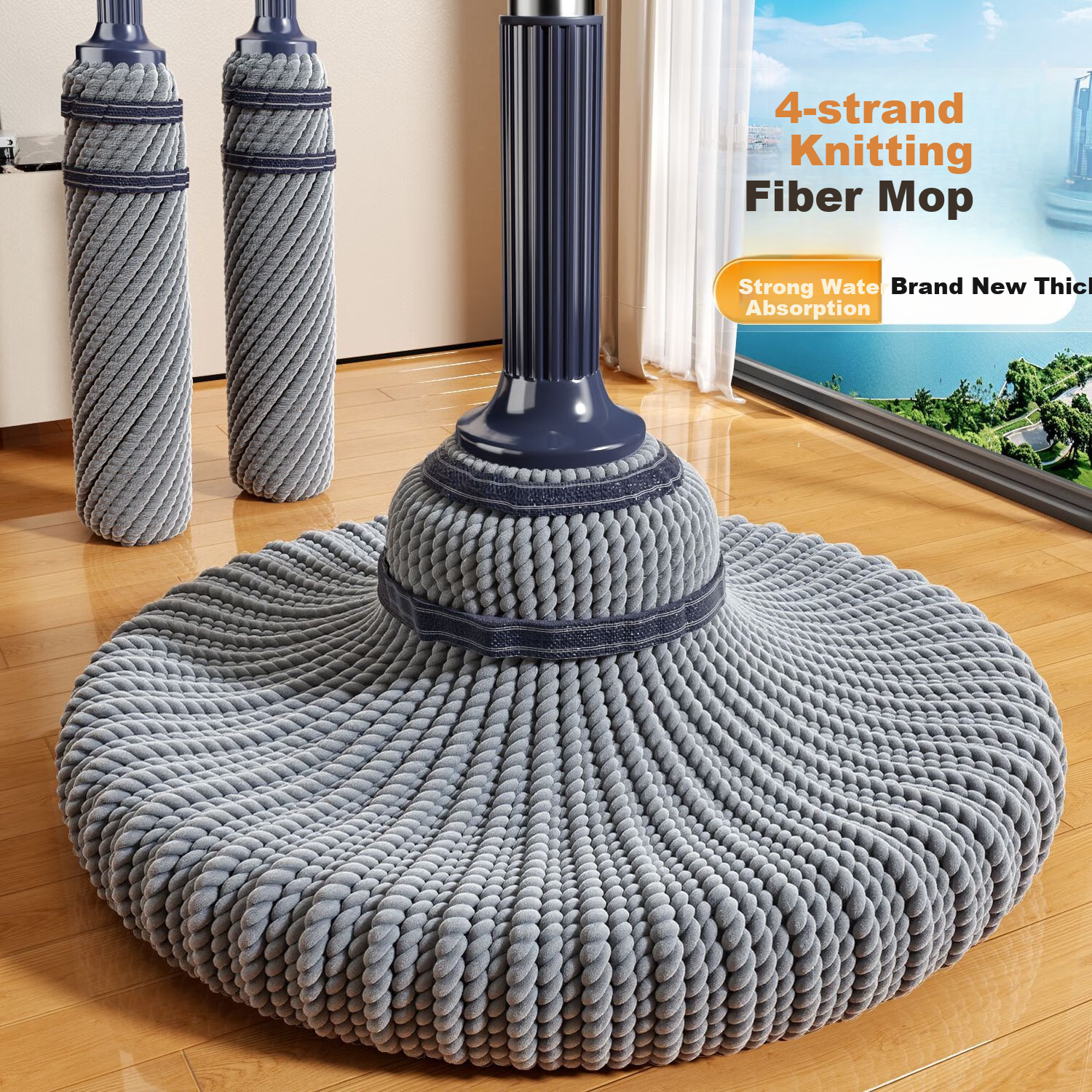 Handy Helper Self-Wringing Mop with 45cm Handle and 135cm Total Length, 1 Mop Head, Household Cleaning Mop for Hands-Free Washing and Absorbing Water
