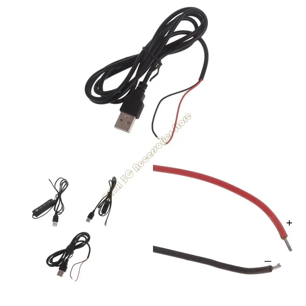 USB кабель для пайки светодиодов, черный, no switch — фото 1