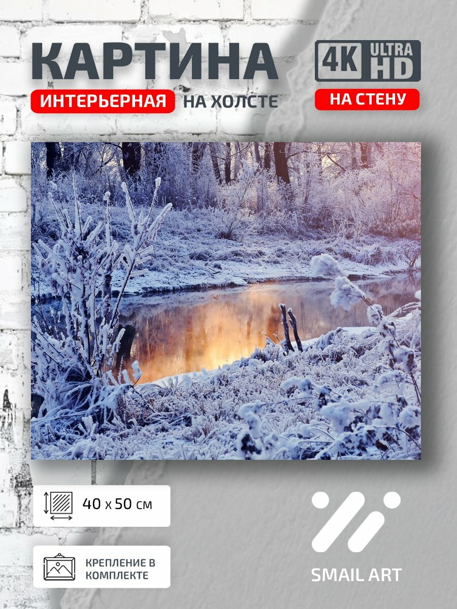 Картина на холсте интерьерная 40 на 50 на стену Снег Landscape для кабинета пейзаж интерьер
