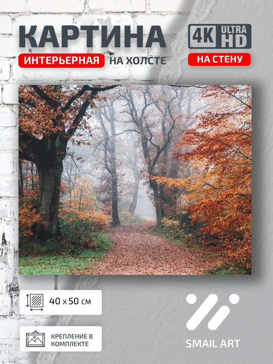 Картина на холсте интерьерная 40 на 50 на стену Осенний лес для гостиной пейзаж