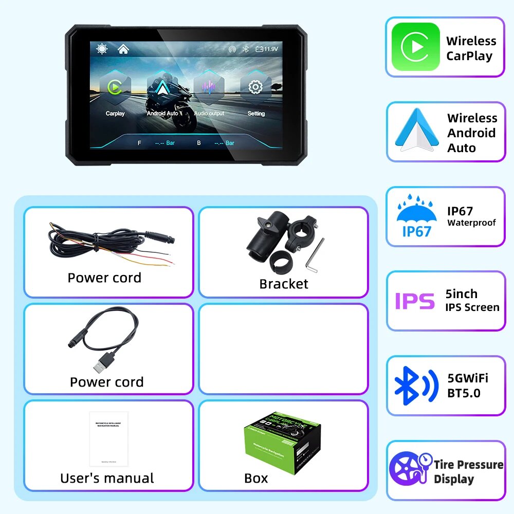 EKIY 5-дюймовый мотоциклетный GPS-экран, вращающийся мотоцикл Carplay, навигационный GPS-монитор, беспроводной Carplay Android Auto M15