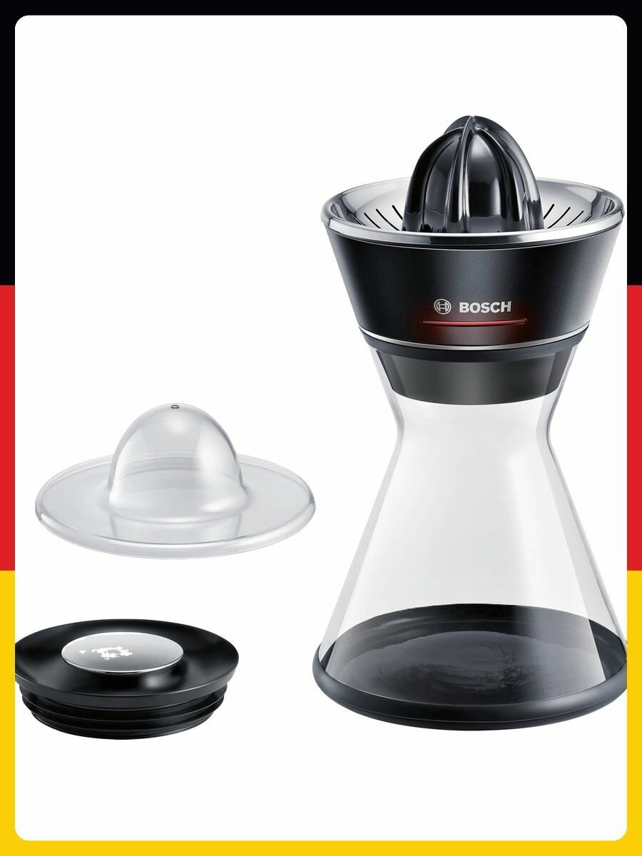 Соковыжималка для цитрусовых Bosch бытовая MCP72GPB 40 Вт, черная, нержавеющая сталь