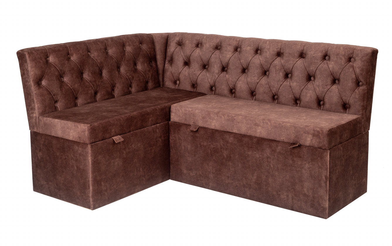 Кухонный уголок Венеция, BUDUNOV GROUP, Каретная, ТК коричневый, скамья угловая с ящиками для хранения, 159х118х80 см