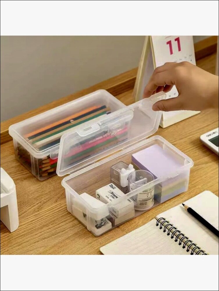 Пенал, прозрачный, прямоугольный, для карандашей, пластик, 19x9x6 см
