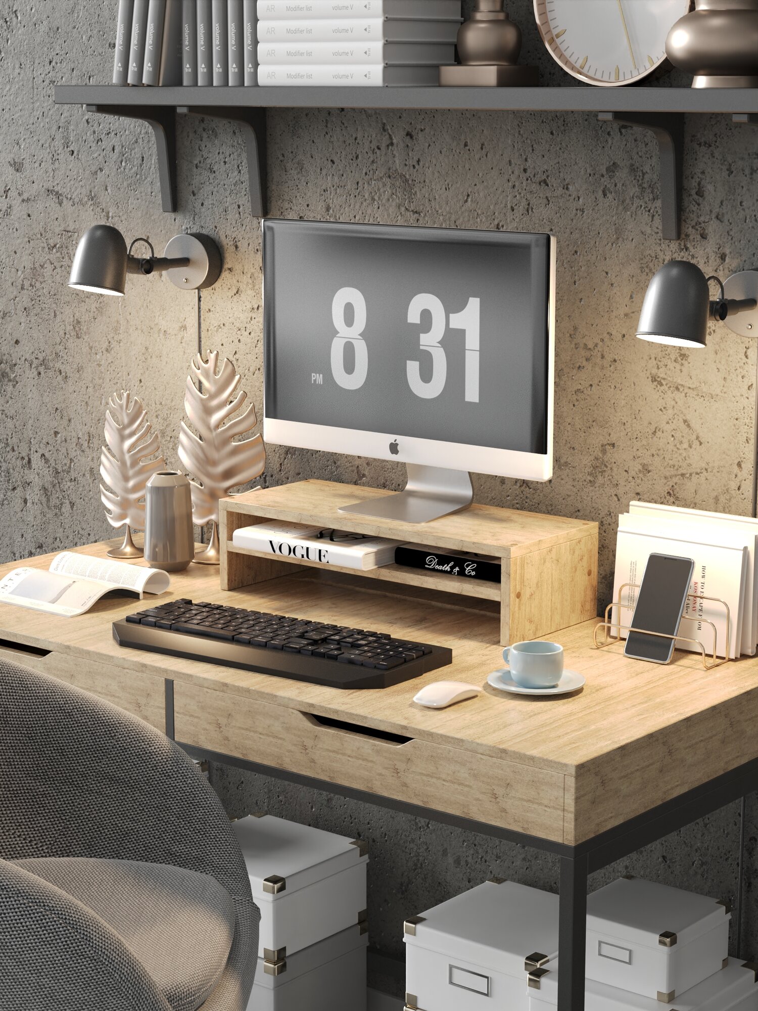 Подставка под монитор, ЛДСП, белая, универсальная, открытая конструкция