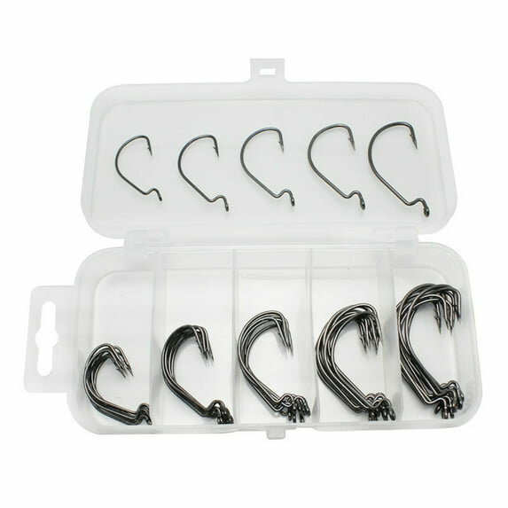 Набор крючков Crank Hook 2 #1 #1/0 #2/0 #3/0 50 штук, включая 10x2# 10x1# 10x1/0# 10x2/0# 10x3/0# крючки и 1 пластиковую коробку