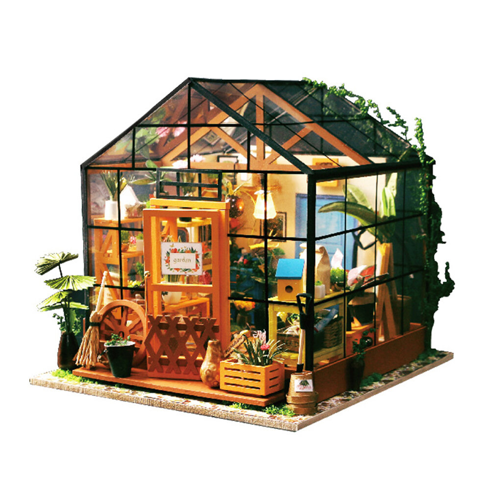 DIY Dollhouse Wooden Room Assemble Kit Home Decoration Miniature House Model Self-installed Simulation Dollhouse, Material: wood+metal+cloth+paper, Battery: 2 * CR2032, 3V, 240mAh, Item size (after installation): 195 * 175 * 175mm / 7.7 * 6.9 * 6.9in,