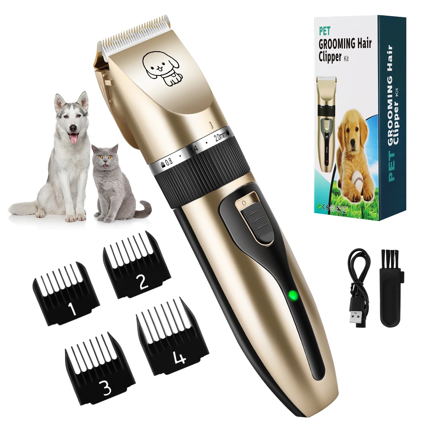Профессиональная машинка для стрижки волос Hyenaa Dog, электрический триммер для ухода за домашними животными, USB аккумуляторная бритва с низким децибелом, стрижка животных