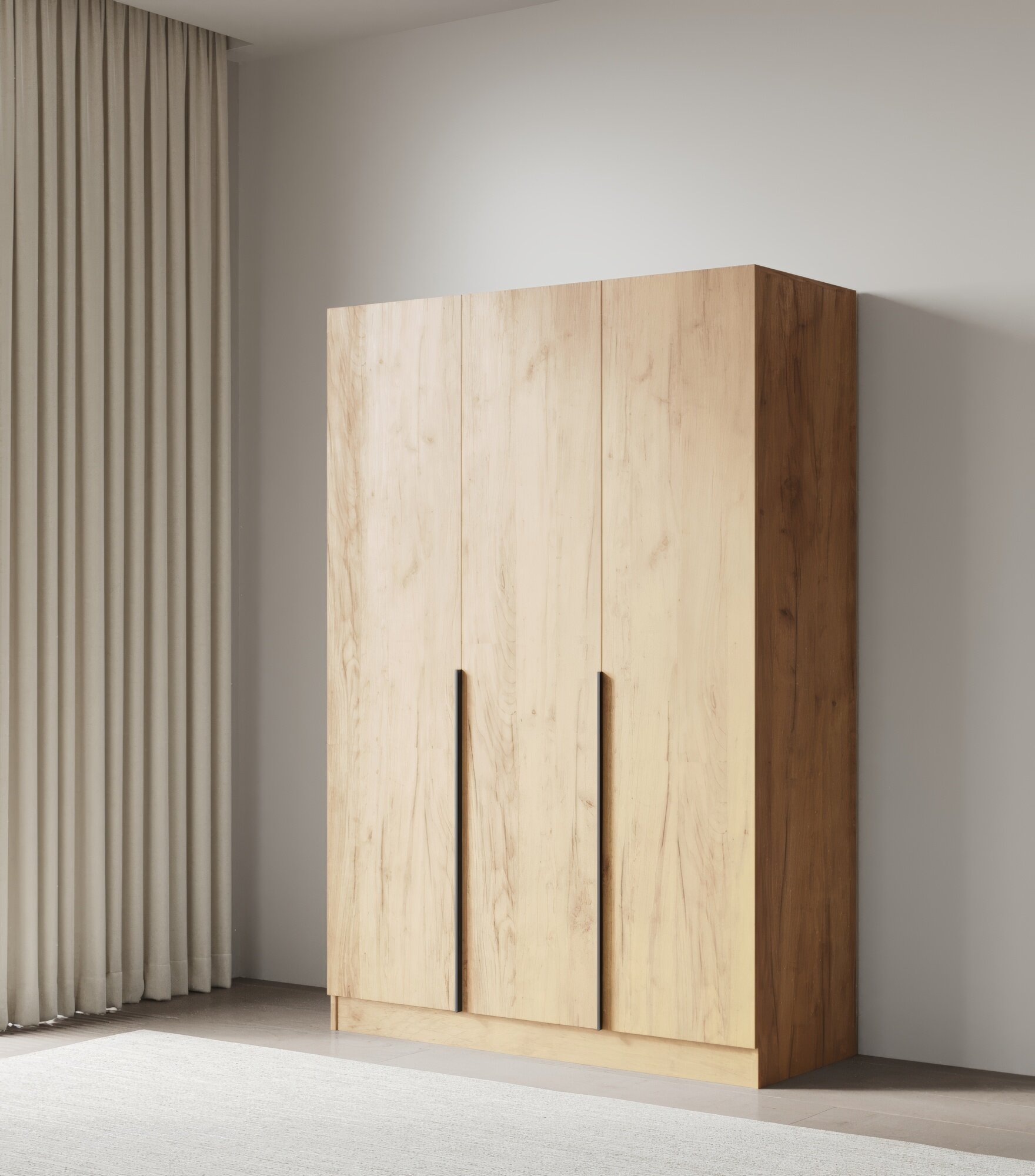 Шкаф для одежды распашной трехдверный без ящиков, НордМебель, Дуглас дуб крафт 135х200х54