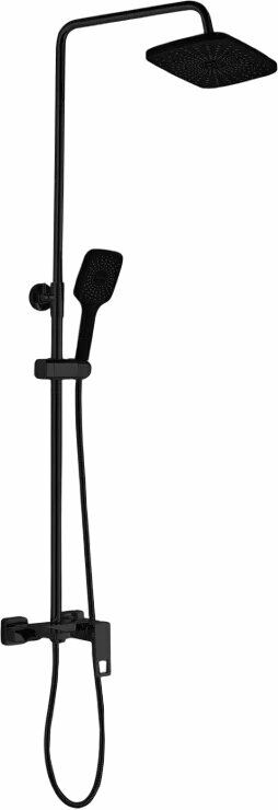 Душевая стойка Haiba HB24615-7 со смесителем, черная, матовая, душевая система с тропическим душем, с изливом, с лейкой, латунная, рычаг сбоку