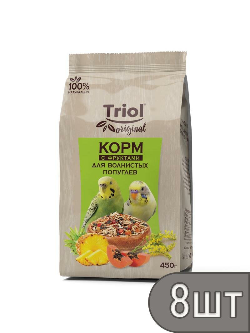 Triol Набор 8 шт Корм Original для волнистых попугаев с фруктами, 450 г 3.6 кг