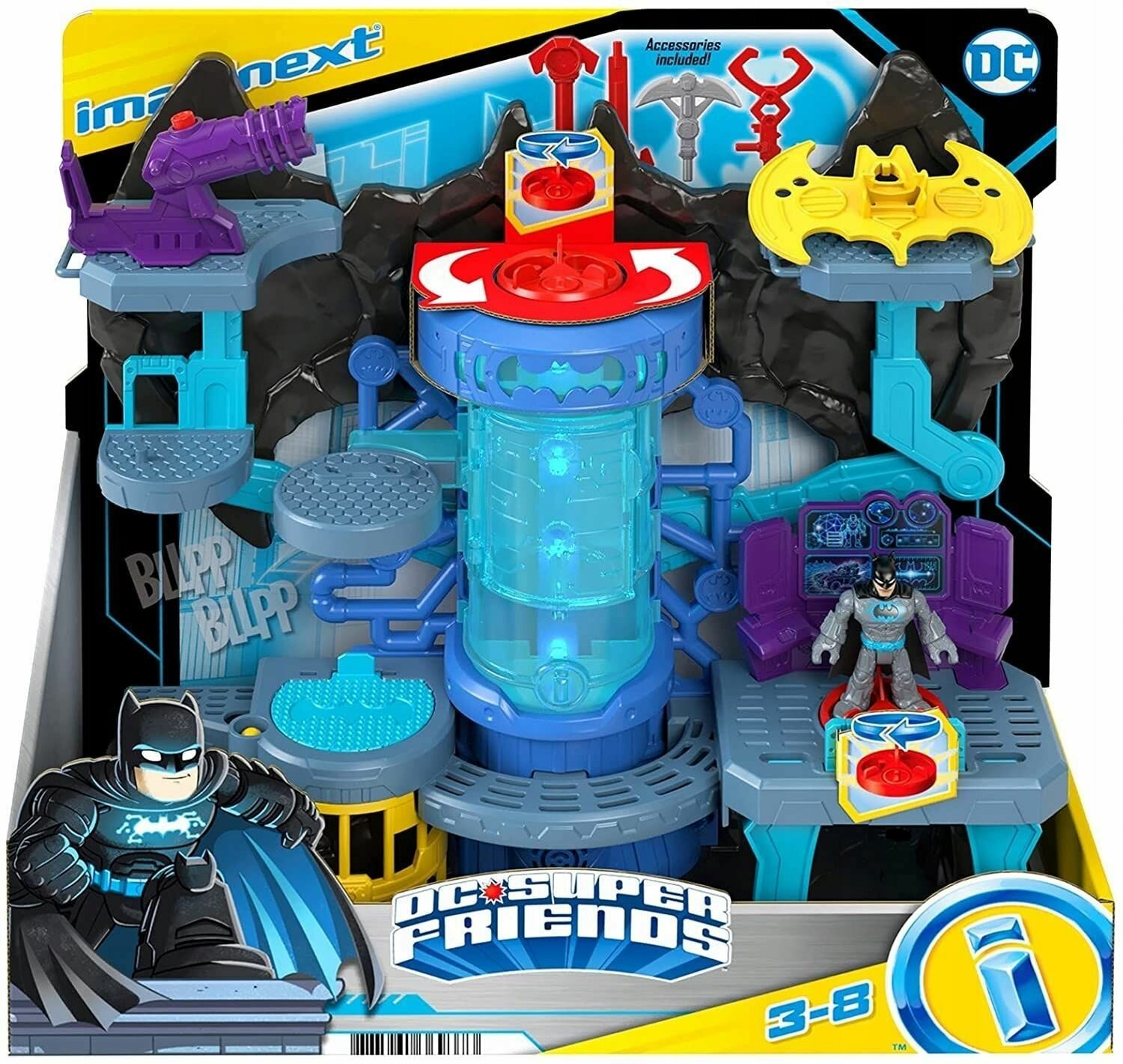 Эксклюзивная база Бэтмена Mattel Imaginext DC Super Friends, пещера и крепость GYV24 представлены в игровом наборе