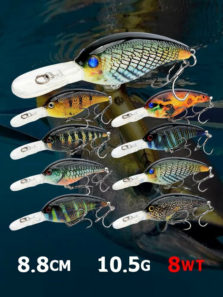 8 шт Крэнки (Crankbait) Воблеры Твердые приманки Топвотеры Для окуня воблер на щуку