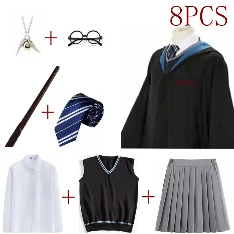 Костюм Гермионы из Гарри Поттера Темно-синий, XL, 8pcs1