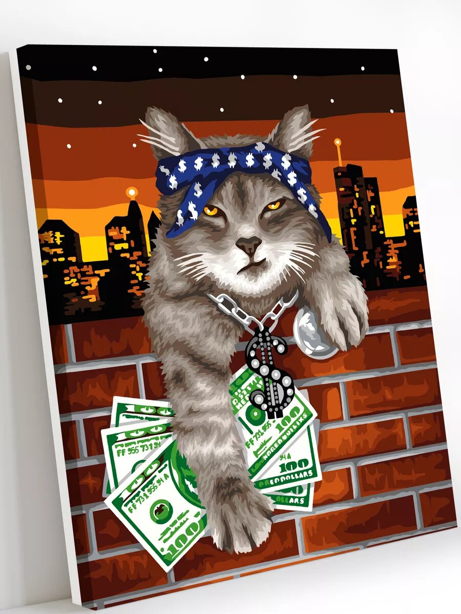 Кот Гангстер Деньги Картина по номерам на холсте 40х50 см