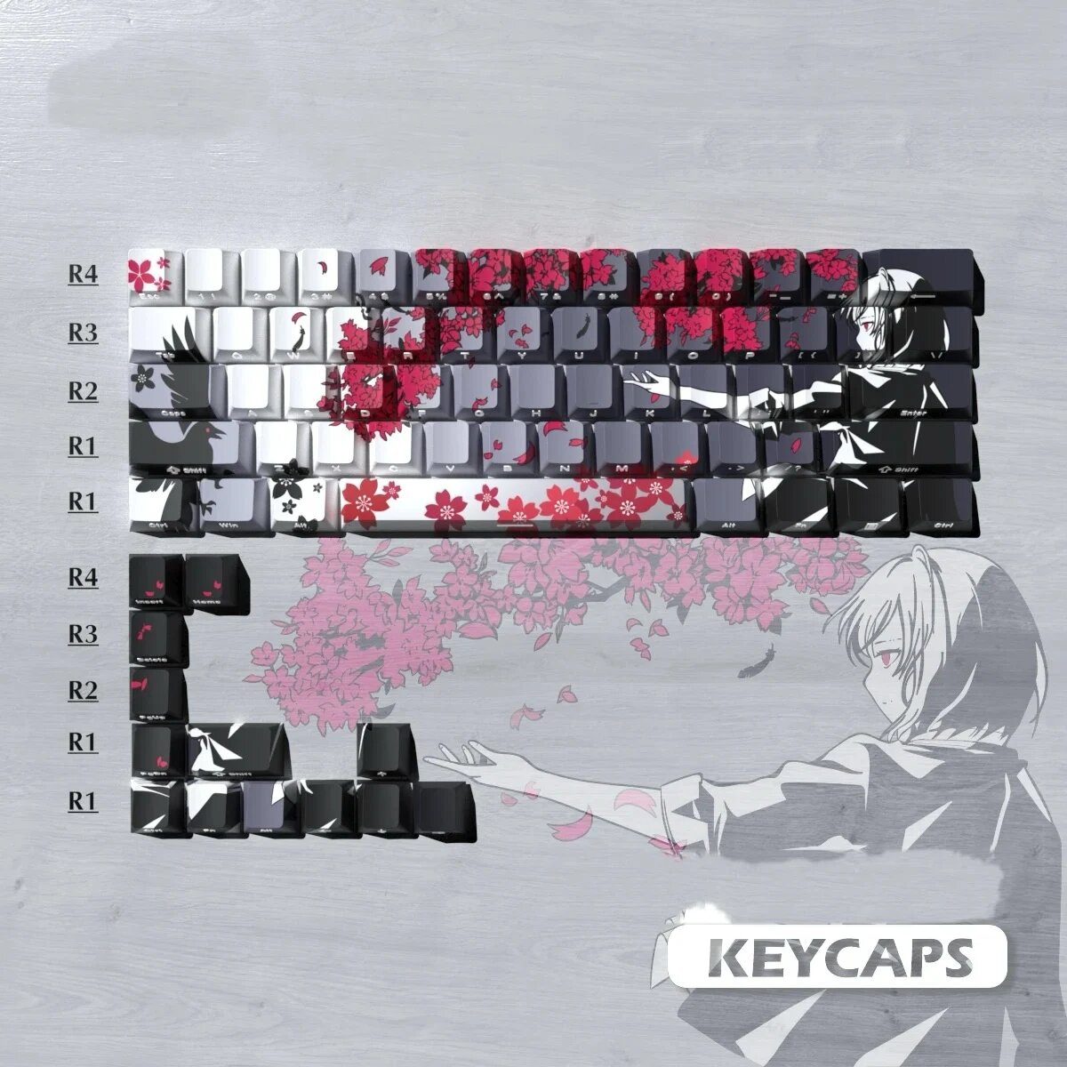 Keycaps Raven Sakura Cherry Profile PBT, G for 60 68