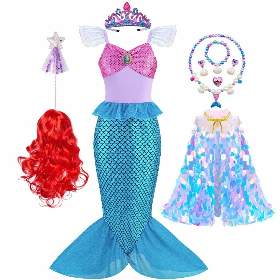 Детский костюм русалки Ариэль PAMABIBI 150cm, Mermaid Dress F