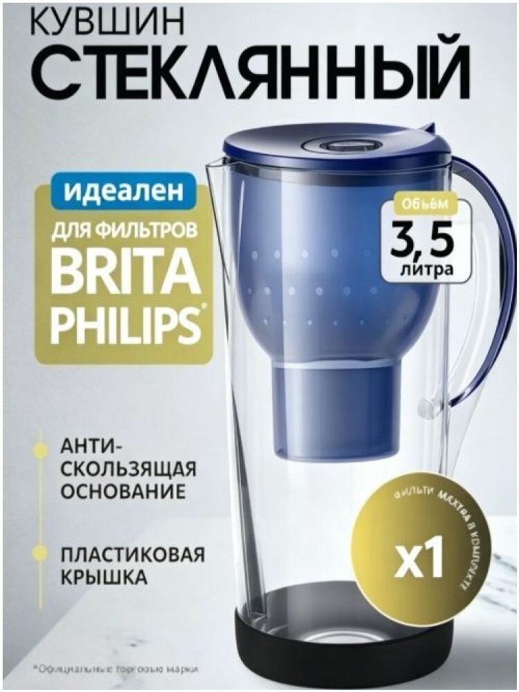 Стеклянный кувшинфильтр 3,5 л, премиумсовместимый с BRITA Maxtra