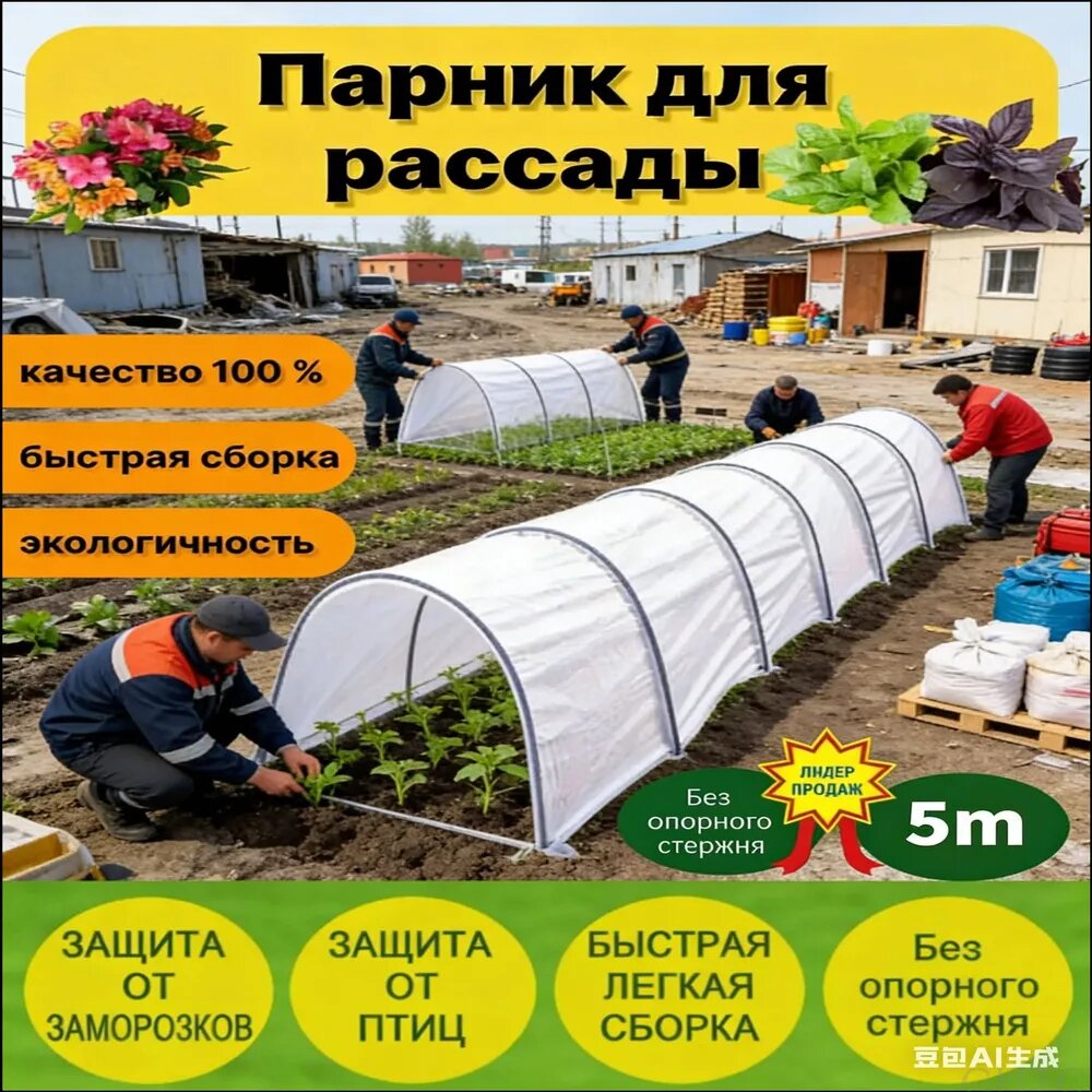 Парник, теплица арочная 77_SSSSS01 5х1х1м, Спанбонд