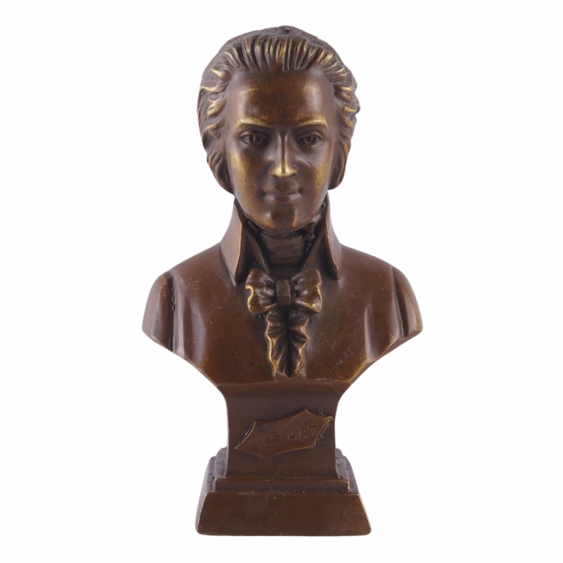 Бюст/ статуэтка винтажная "Композитор Вольфганг Амадей Моцарт". Бронза, прочеканка. Вторая половина XX века.