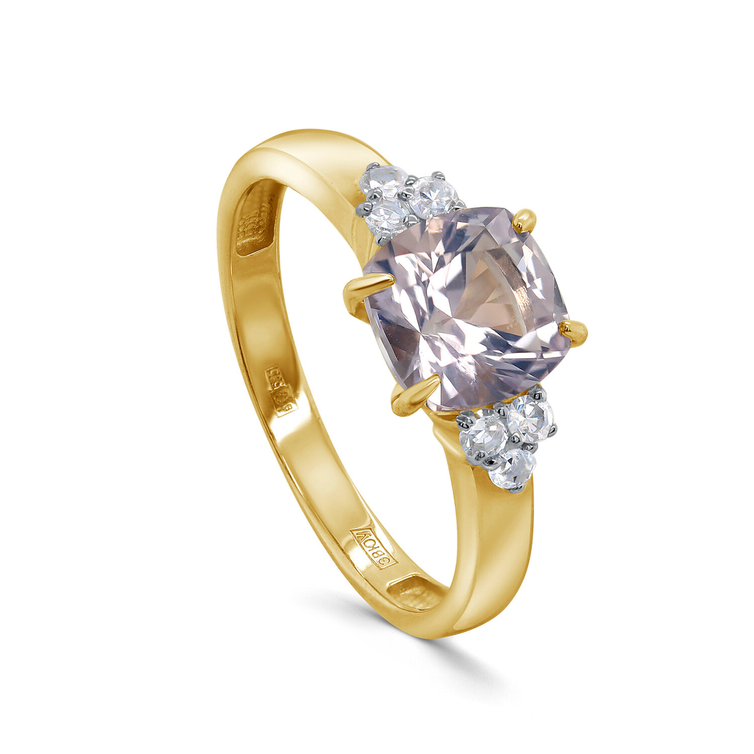 Кольцо JEWELIN, желтое золото, 585 проба, кварц, бриллиант