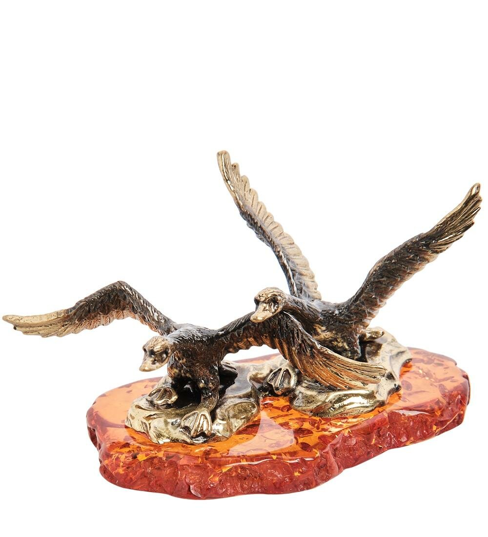 Фигурка Лебеди (латунь, янтарь) A2134163 Народные промыслы, бронзовый