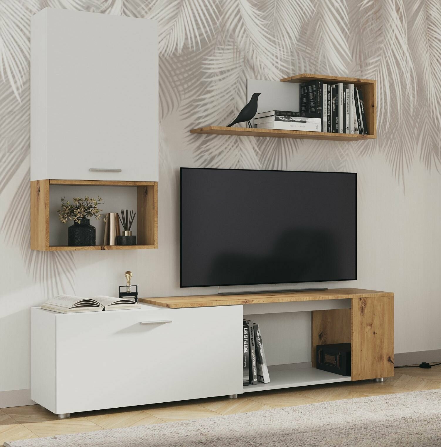 Стенка в гостиную Сильвия белый/дуб артизан