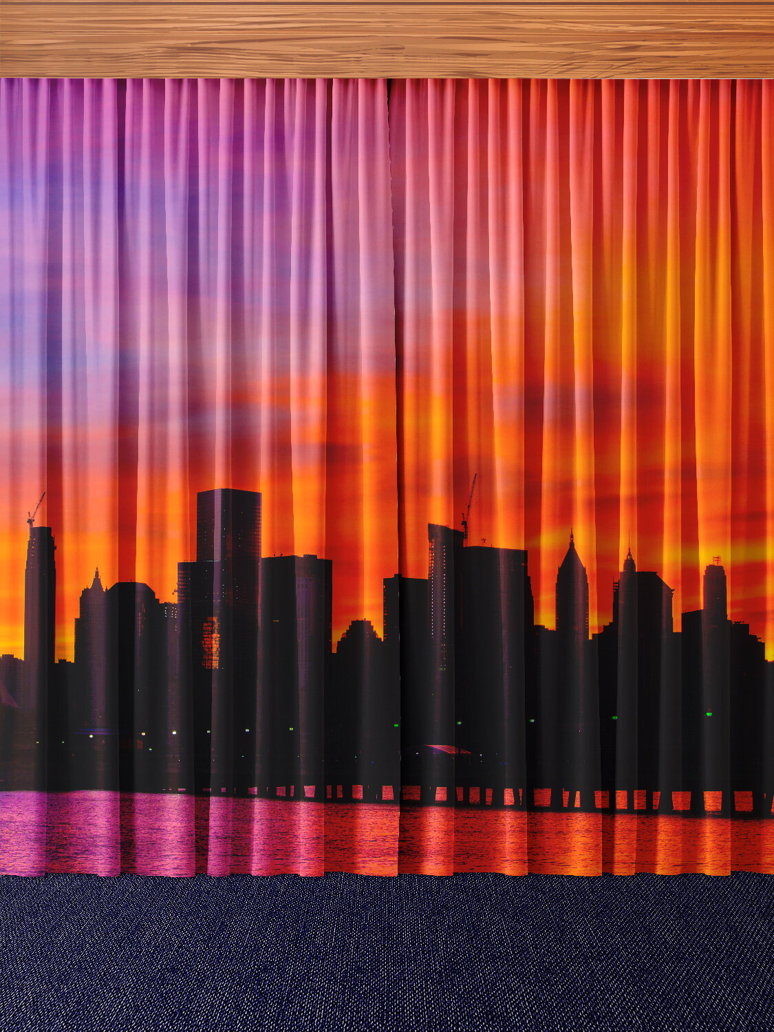 Шторы для комнаты / Фотошторы / ЗD шторы интерьерные / 145 х 260 см 2 шт / Декор для гостиной, кухни, спальни, детской / Нью Йорк / США / Манхэттен / Закат / Городской пейзаж