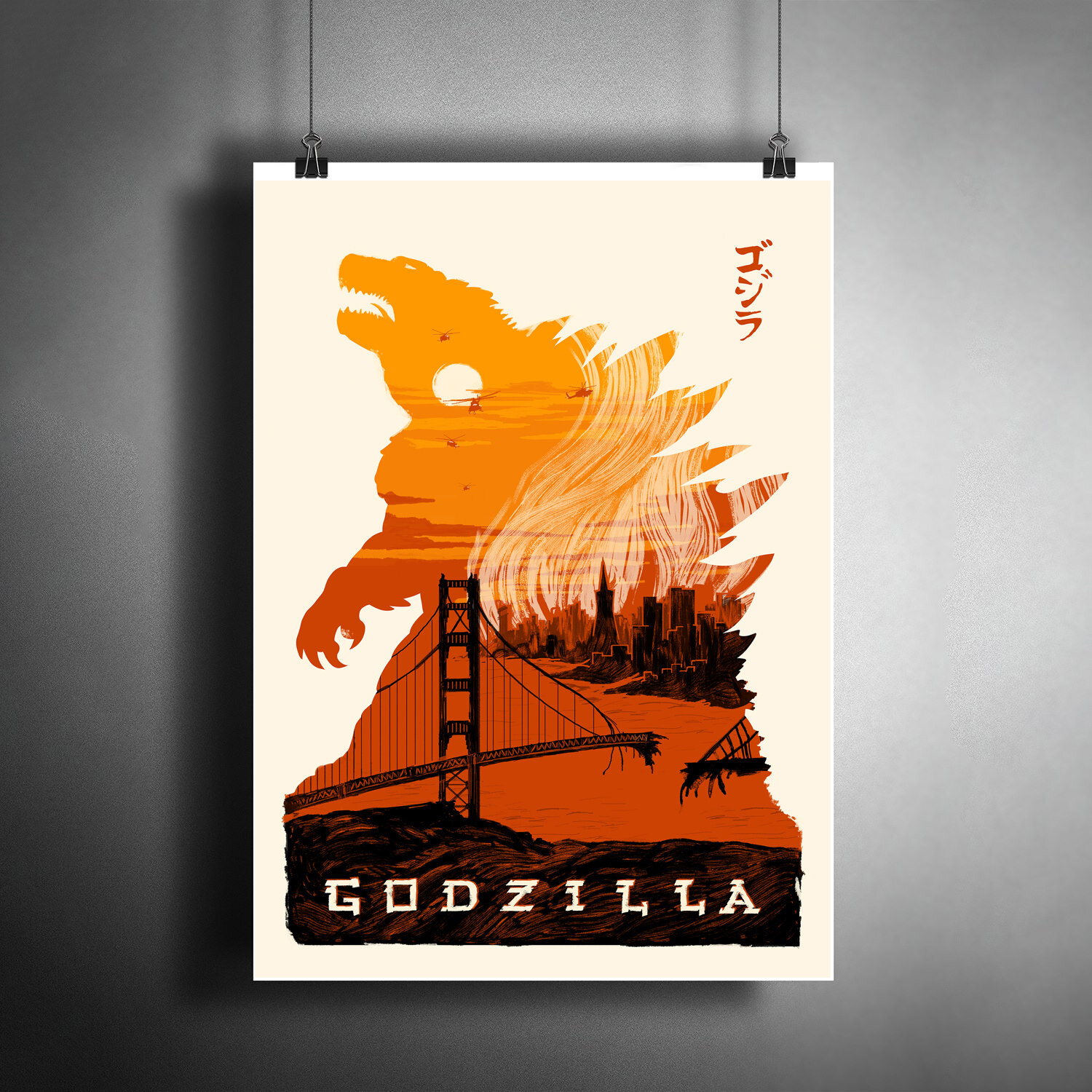 Постер плакат для интерьера "Фильм: Годзилла. Godzilla"/ Декор дома, офиса, комнаты A3 (297 x 420 мм)