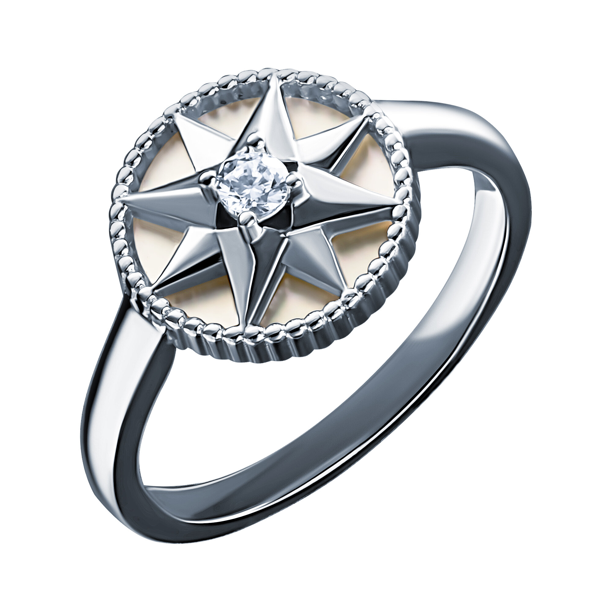 Кольцо ELEMENT47, серебро, 925 проба, фианит, перламутр