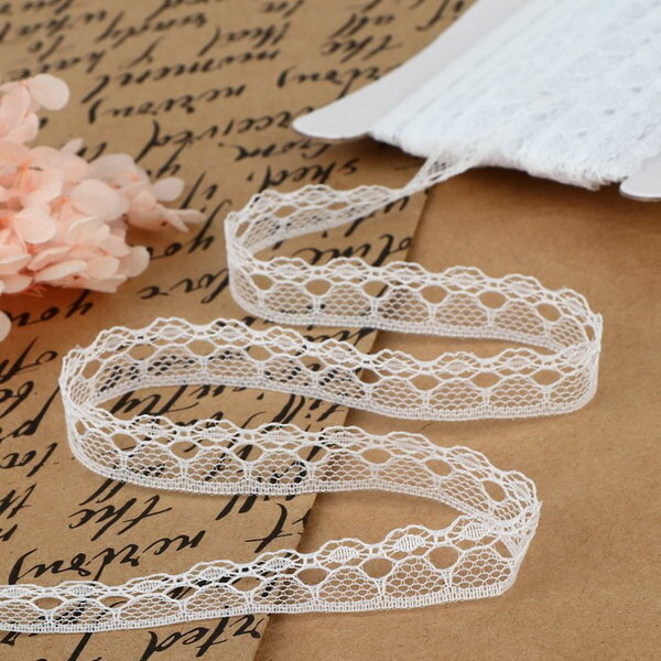 Кружево капроновое, 14 мм, 10+-1 м, цвет белый, вид: капроновое