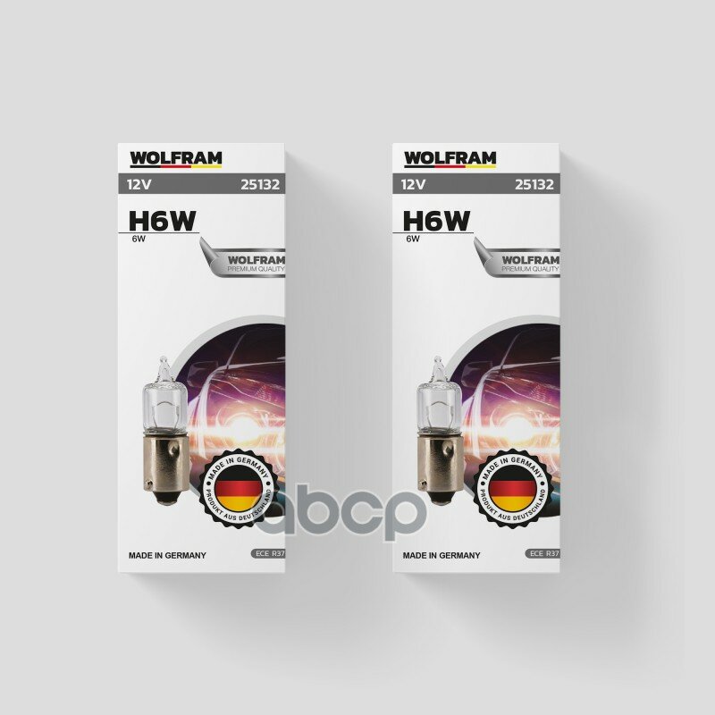 Лампа 12V H6W 6W BAX9s WOLFRAM LENS LIGHT 1 шт. картон 25132 WOLFRAM арт. 25132