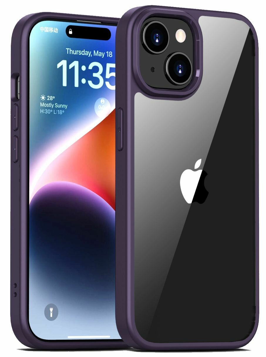 Чехол на IPhone 15 / Айфон 15 прозрачный с силиконовым кантом Crystal Case (Фиолетовый)
